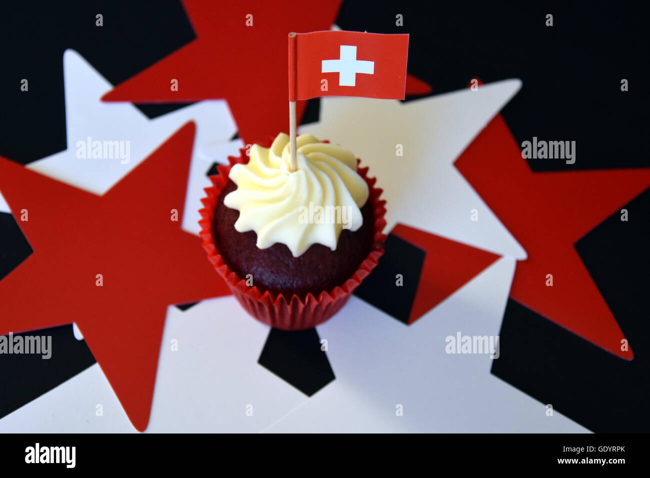 Swiss National Day cupcake with red and white cross swiss flag Stock ...