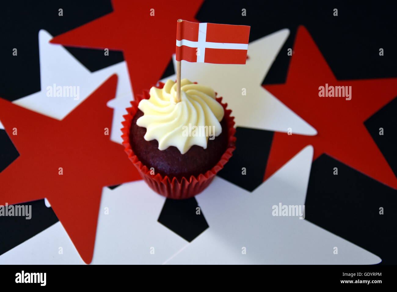 Danish National Day cupcake with red and white flag. Denmark ...