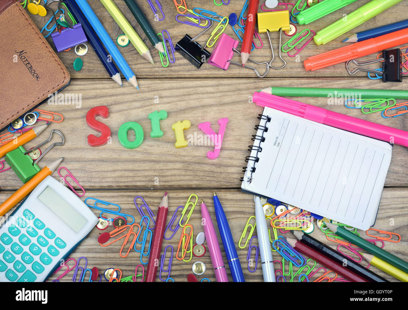 Sorry word on notebook hi-res stock photography and images - Alamy