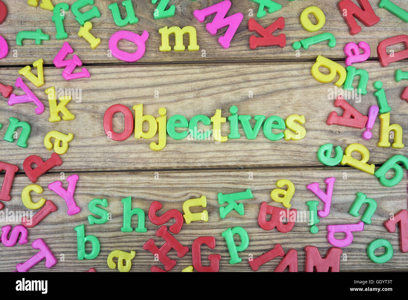 Objectives word on wooden table Stock Photo - Alamy