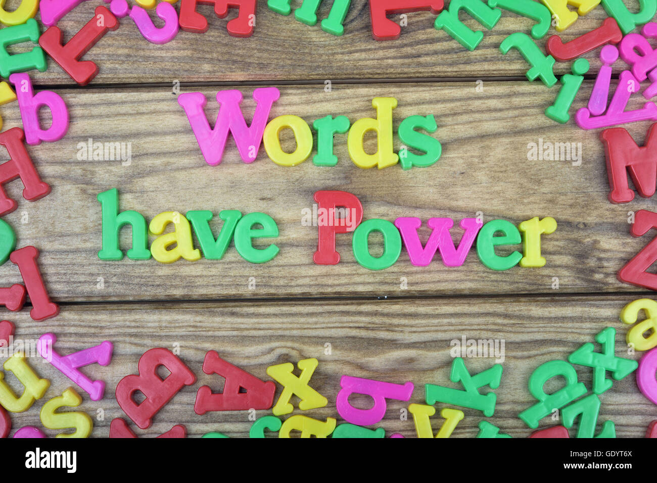 Words have power text on wooden table Stock Photo - Alamy