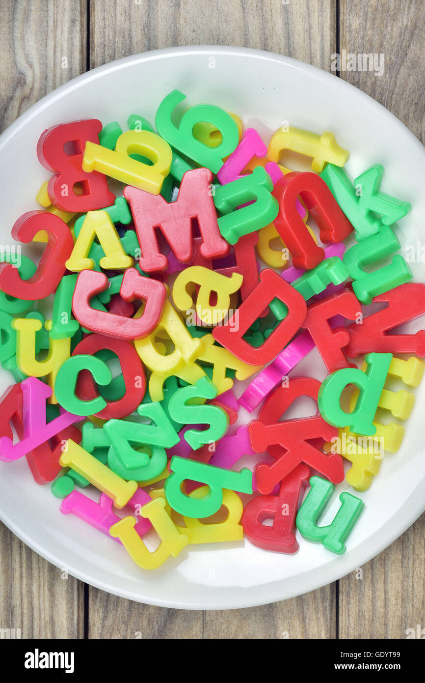 Many letters on white plate Stock Photo - Alamy