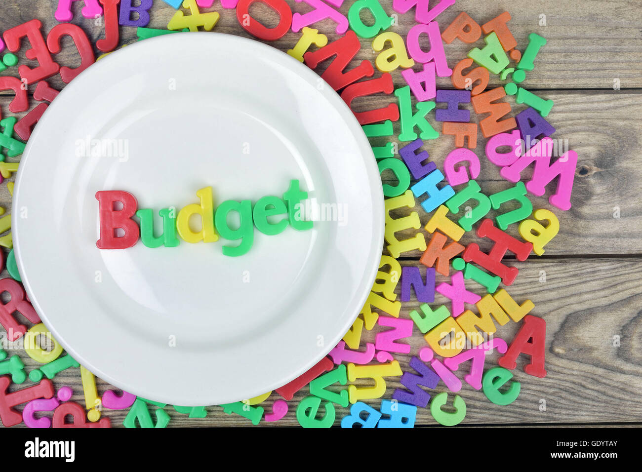 Budget word on white plate and magnetic letters Stock Photo - Alamy