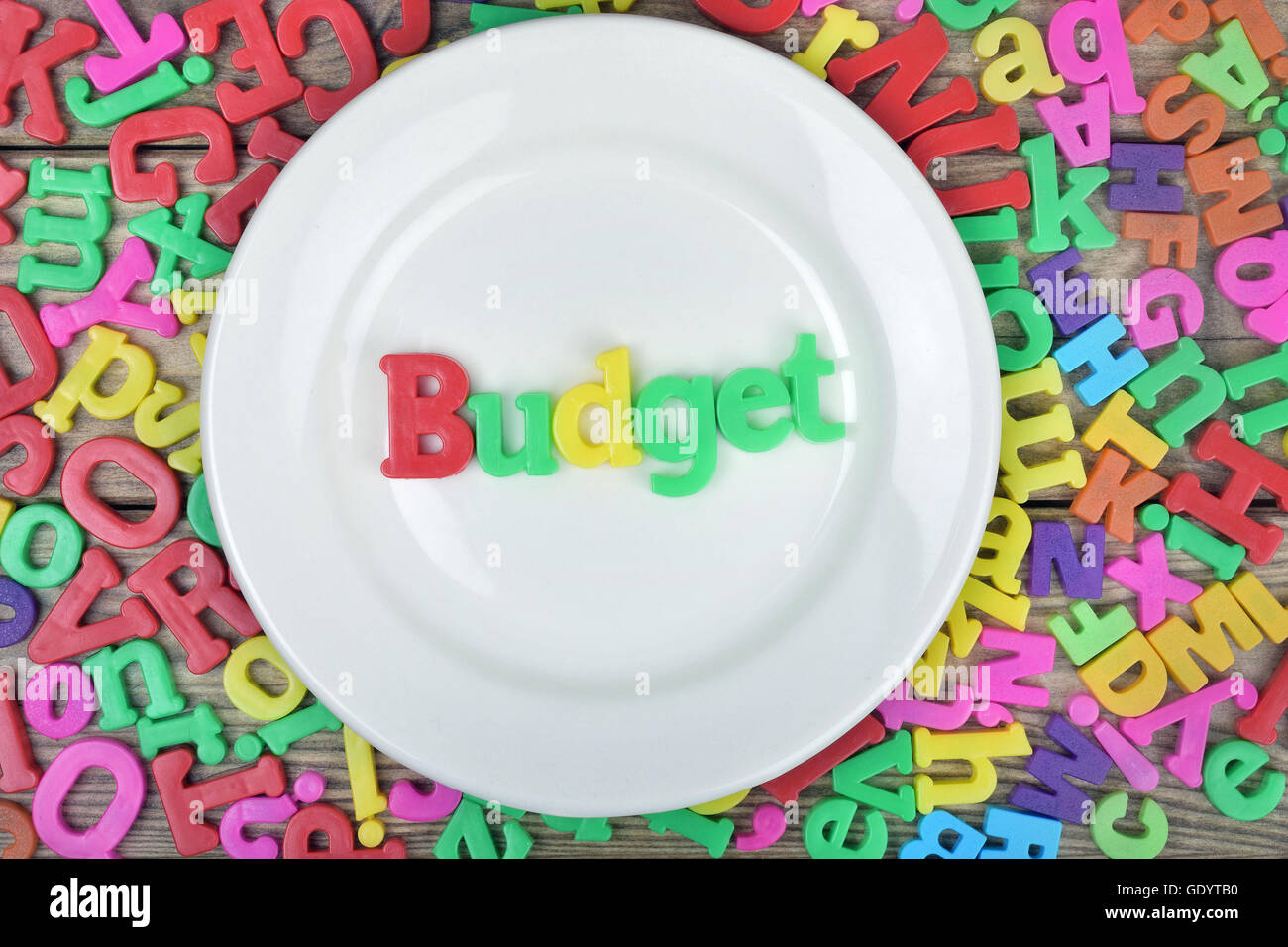 Budget word on white plate and magnetic letters Stock Photo - Alamy