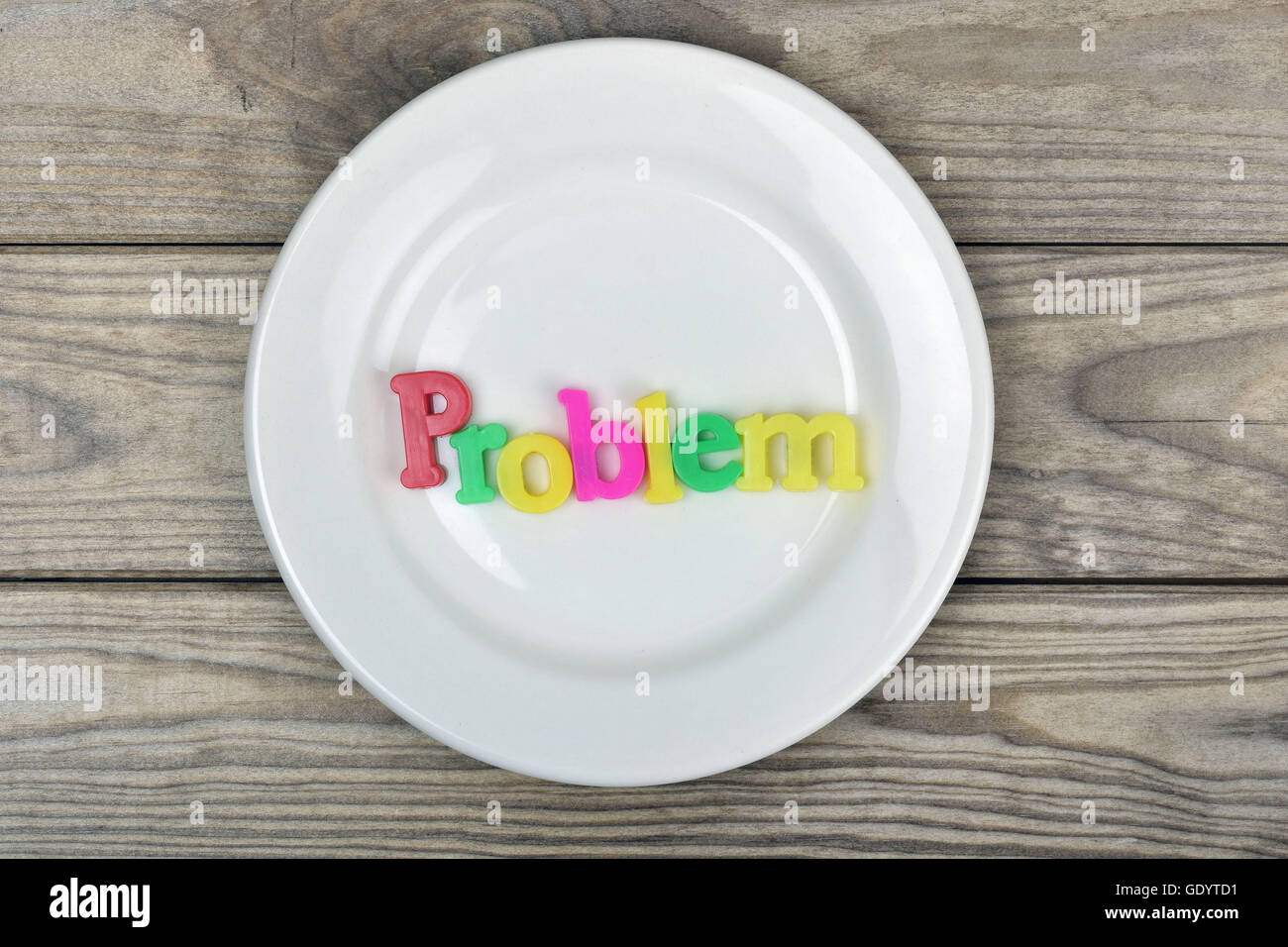 Problem word on white plate Stock Photo - Alamy