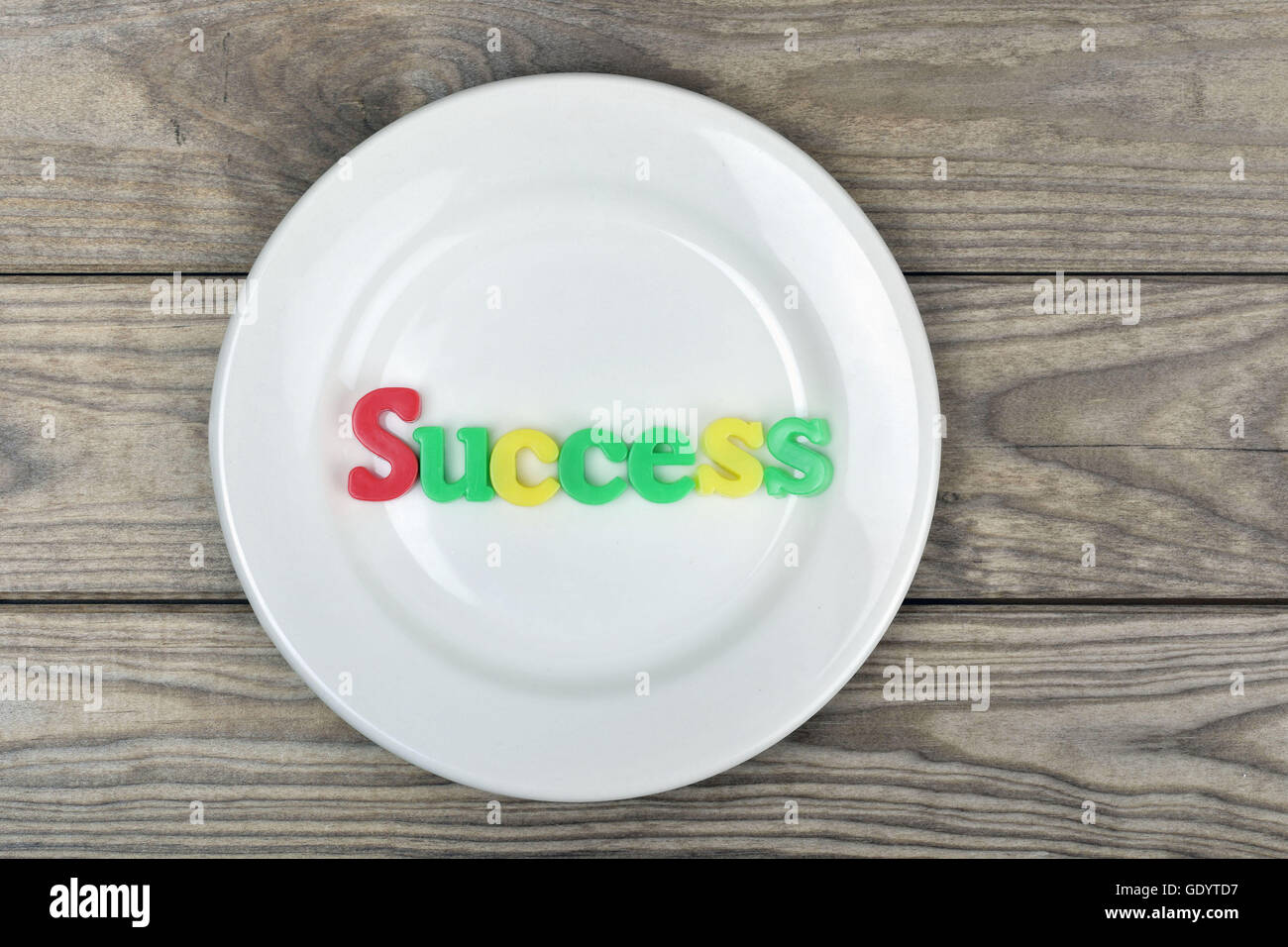 Success word on white plate Stock Photo - Alamy