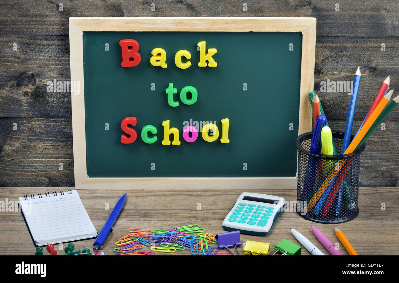 Back to school word on school board Stock Photo - Alamy