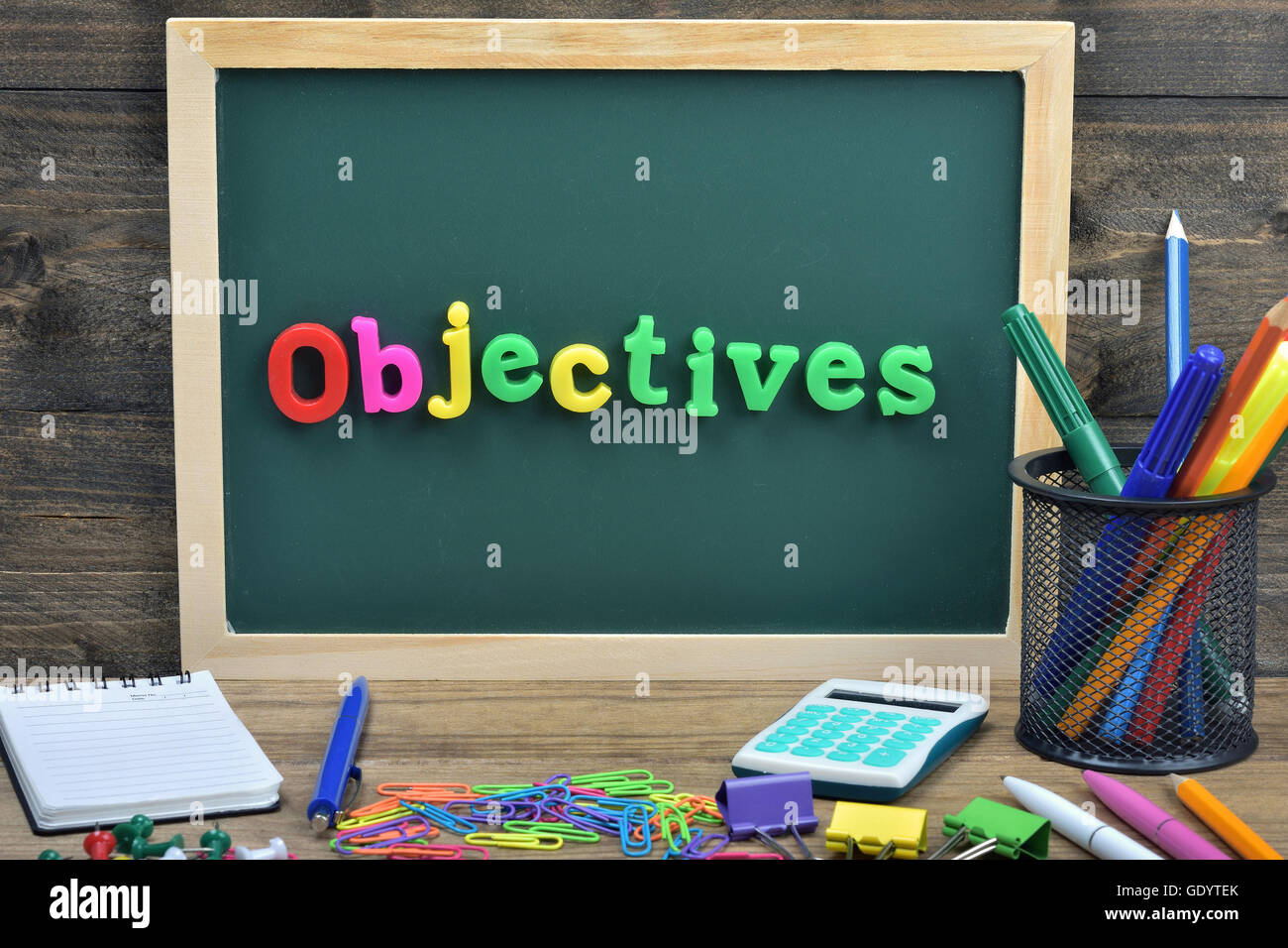 Objectives word on school board Stock Photo - Alamy