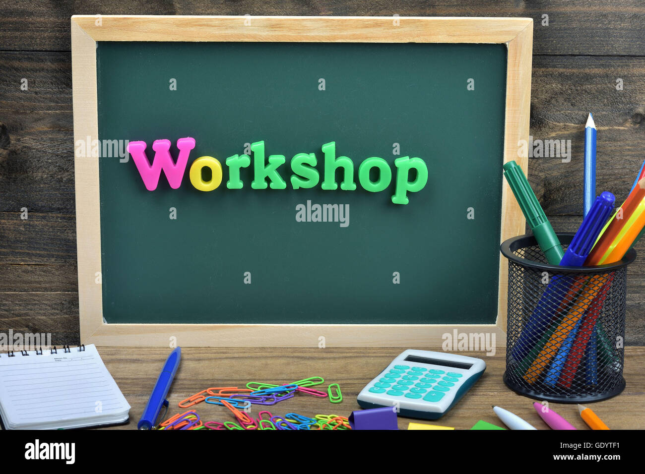 Workshop word on school board Stock Photo - Alamy
