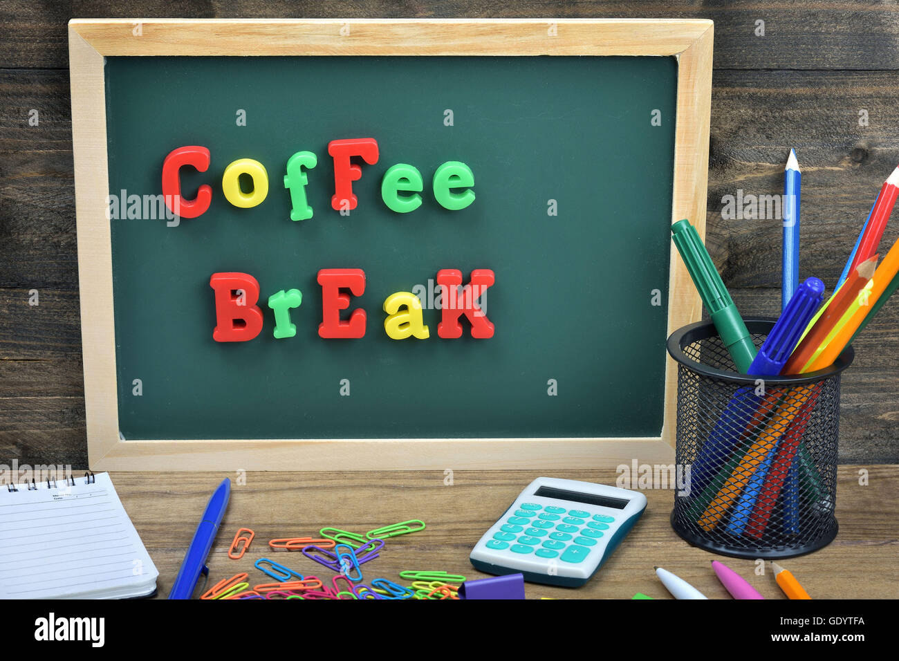 Coffee Break word on school board Stock Photo - Alamy