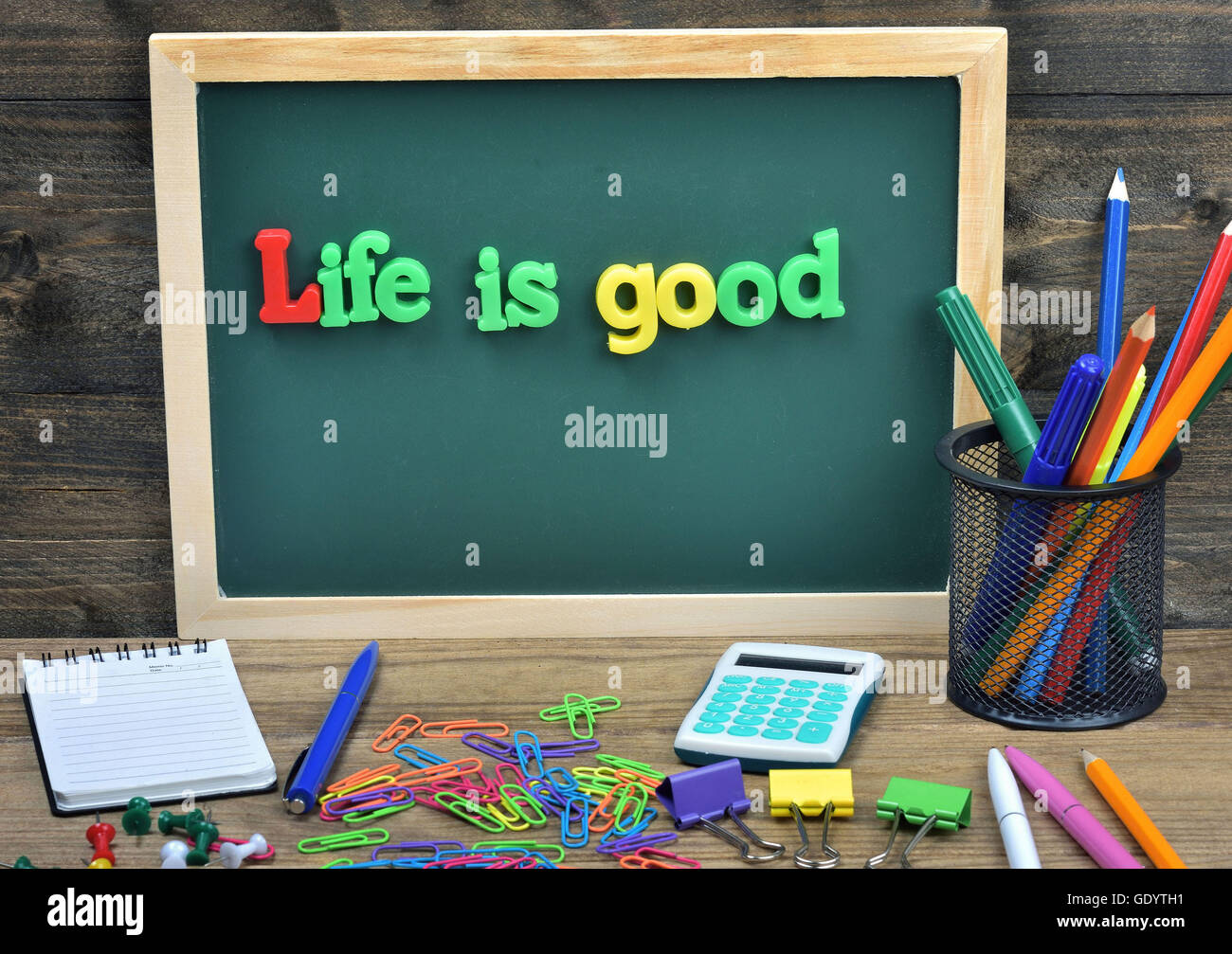 Life is good word on school board Stock Photo - Alamy