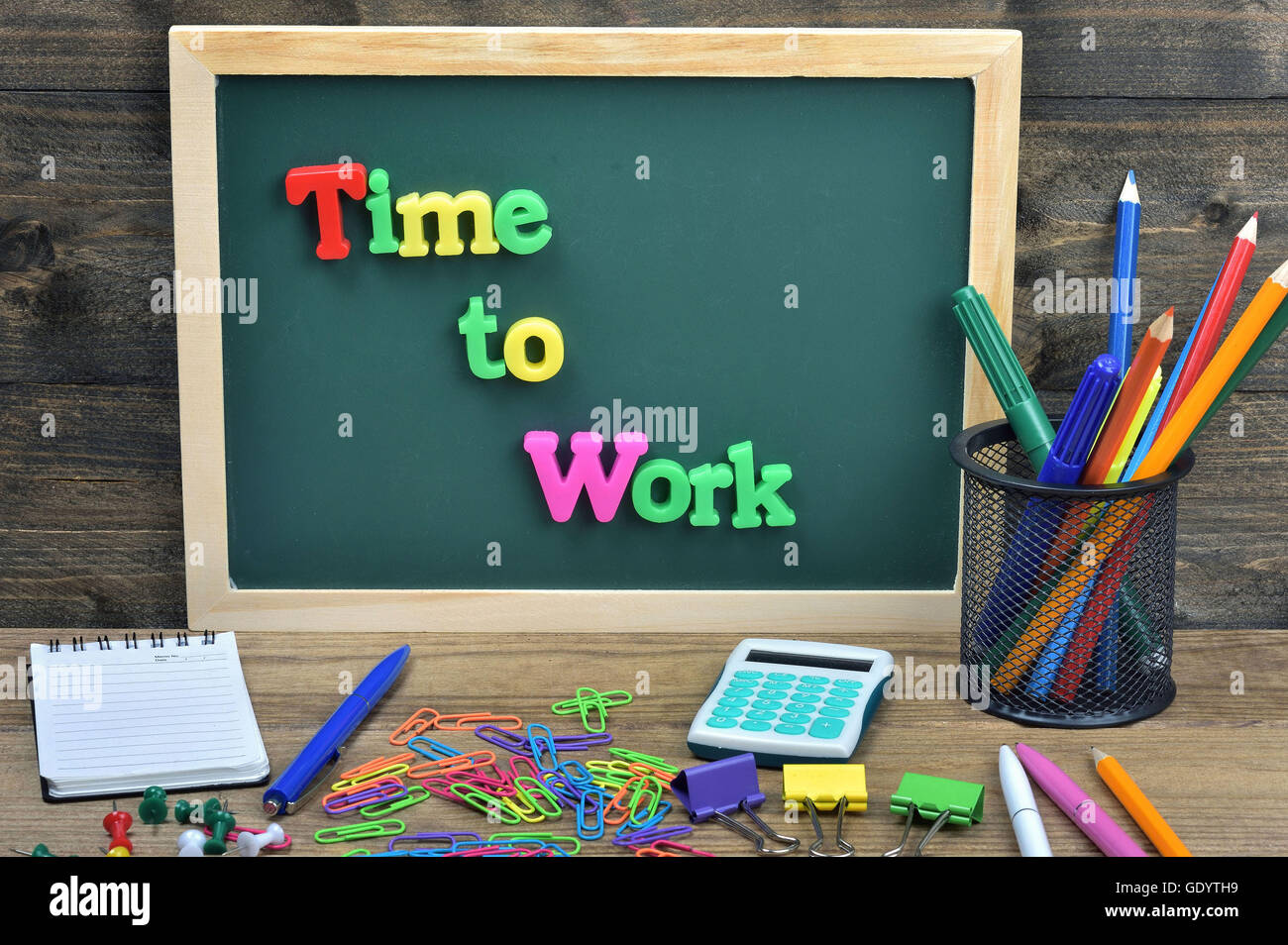 Time to work word on school board Stock Photo - Alamy