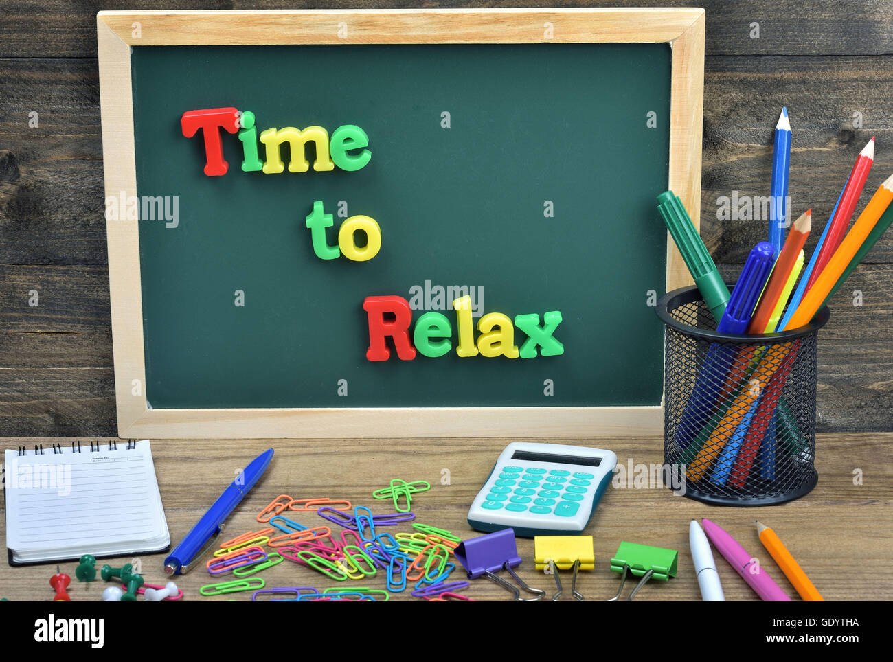 Time to relax word on school board Stock Photo - Alamy
