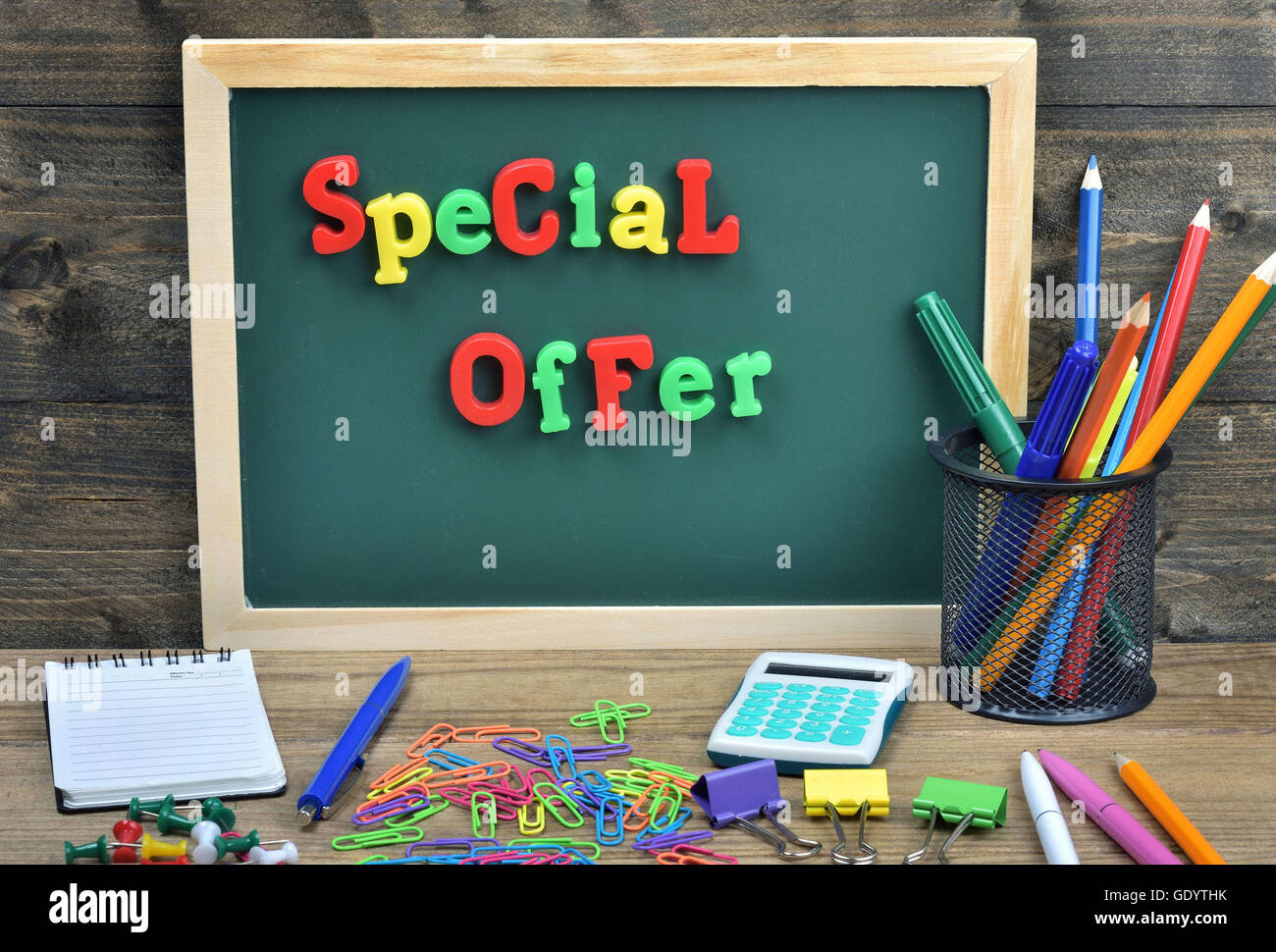 Special Offer word on school board Stock Photo - Alamy