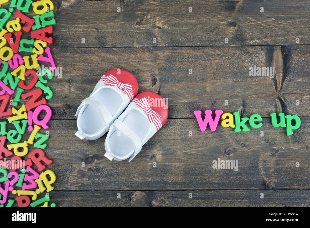 Wake up word on wooden table Stock Photo - Alamy