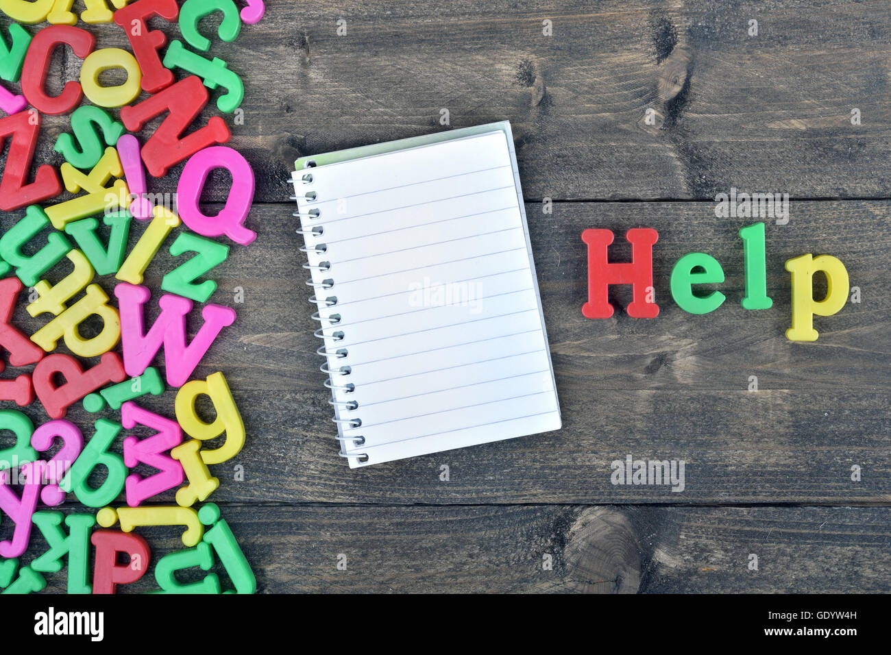 Help sign open notebook hi-res stock photography and images - Alamy