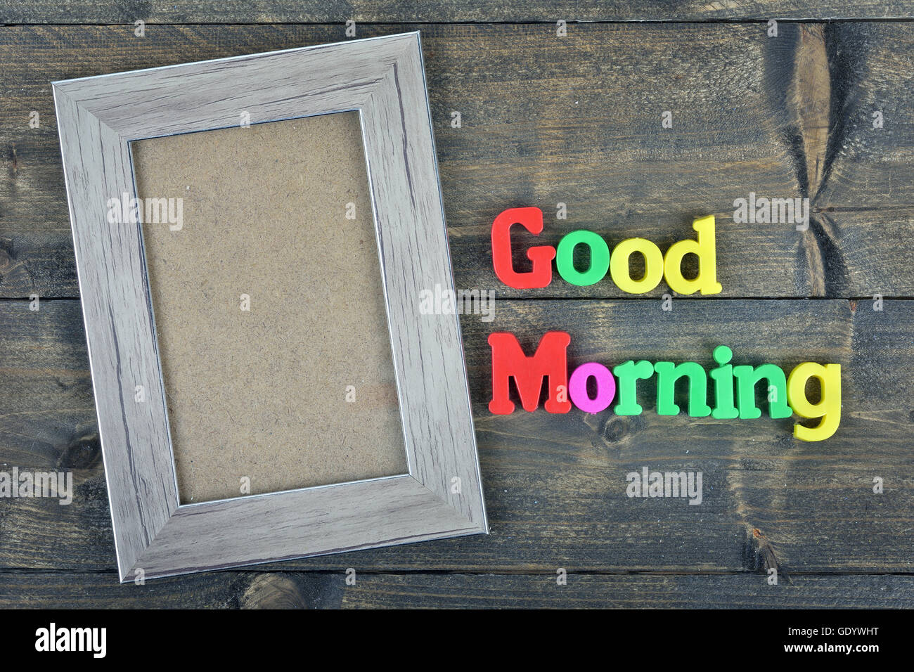 Good morning word on wooden table Stock Photo - Alamy