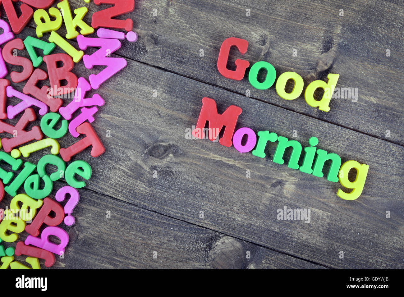 Good morning word on wooden table Stock Photo - Alamy