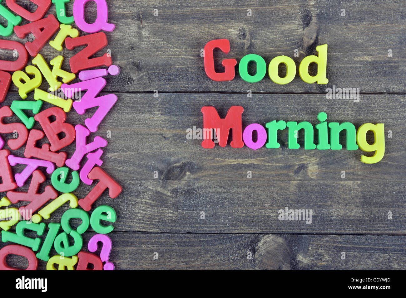 Good morning word on wooden table Stock Photo - Alamy