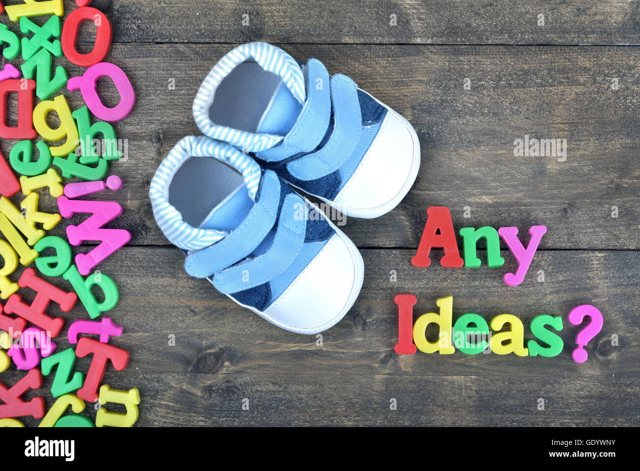 Any ideas ? question on wooden table Stock Photo - Alamy