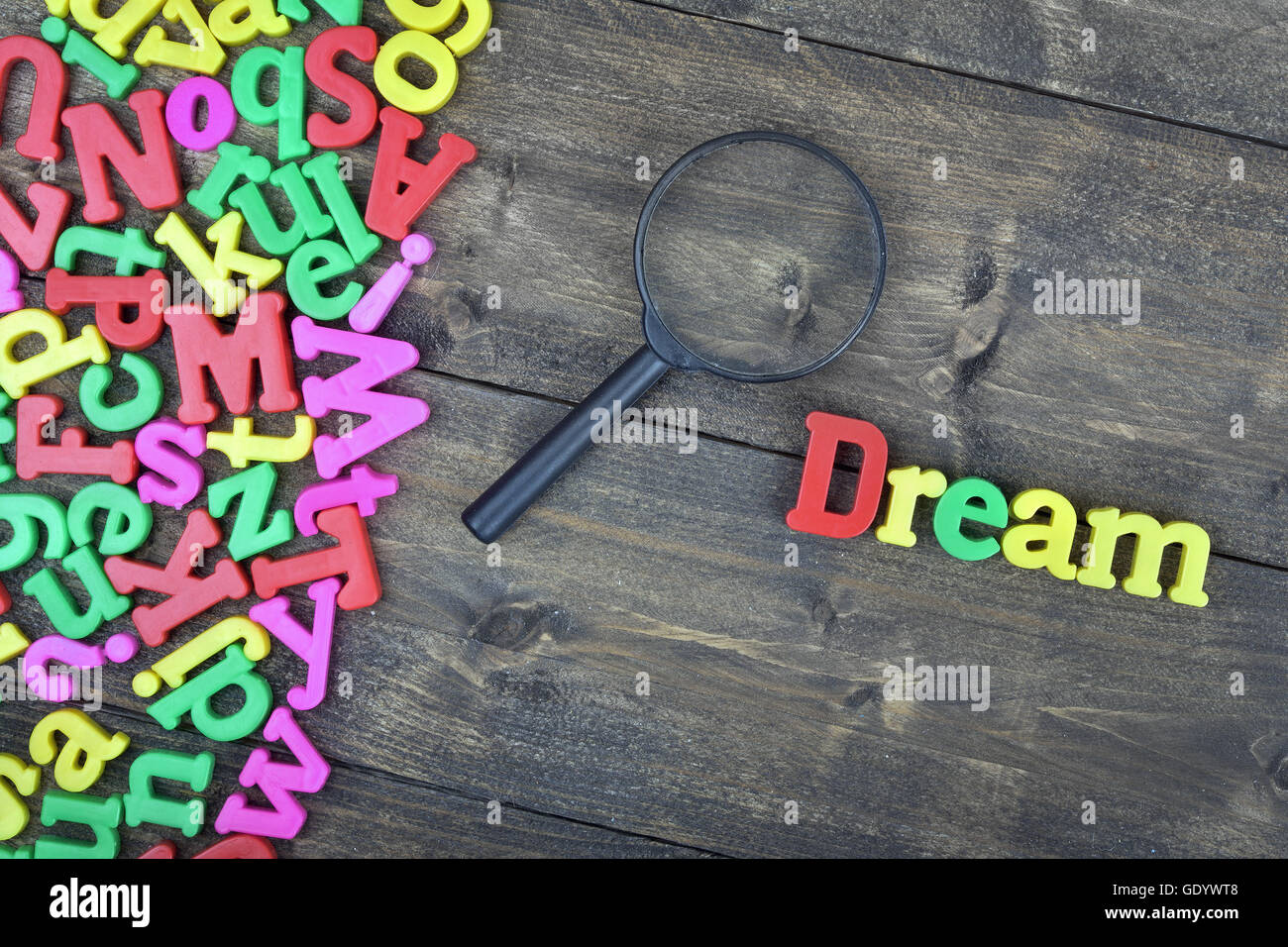 Dream word on wooden table Stock Photo - Alamy