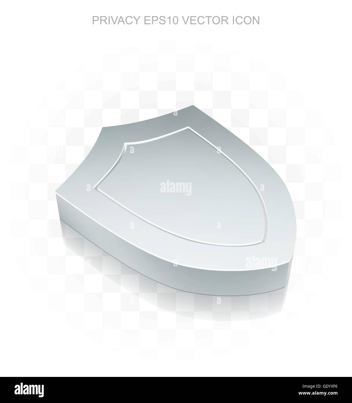 Safety icon: Flat metallic 3d Shield, transparent shadow, EPS 10 vector ...