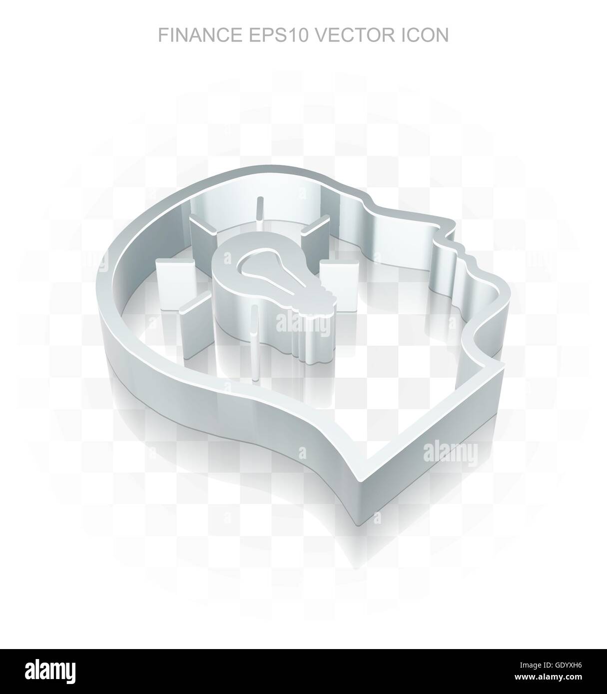 Business icon: Flat metallic 3d Head With Lightbulb, transparent shadow, EPS 10 vector Stock ...