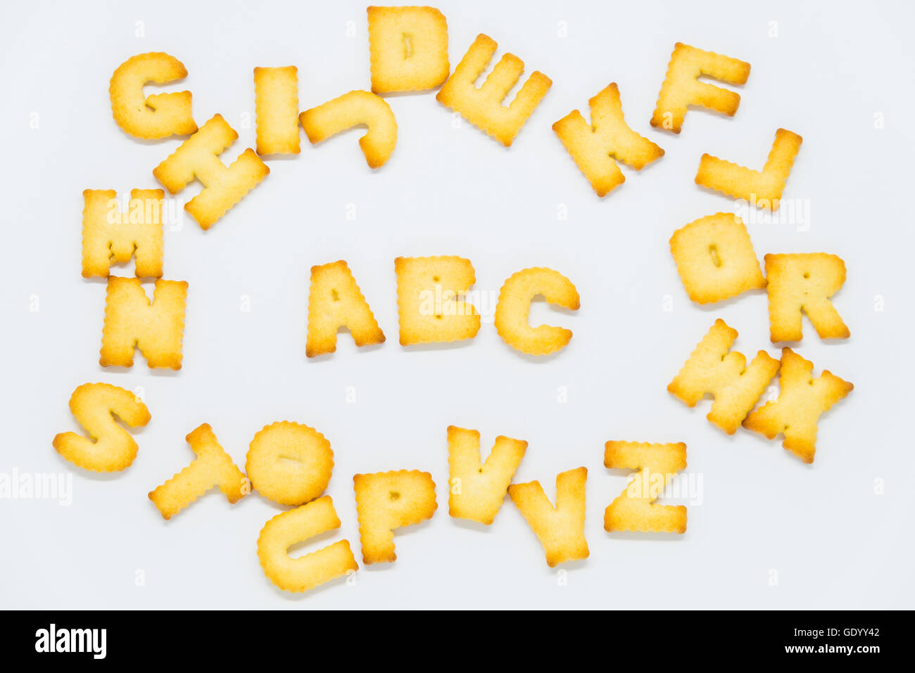 ABC cracker in circle of alphabet cracker with white background Stock ...