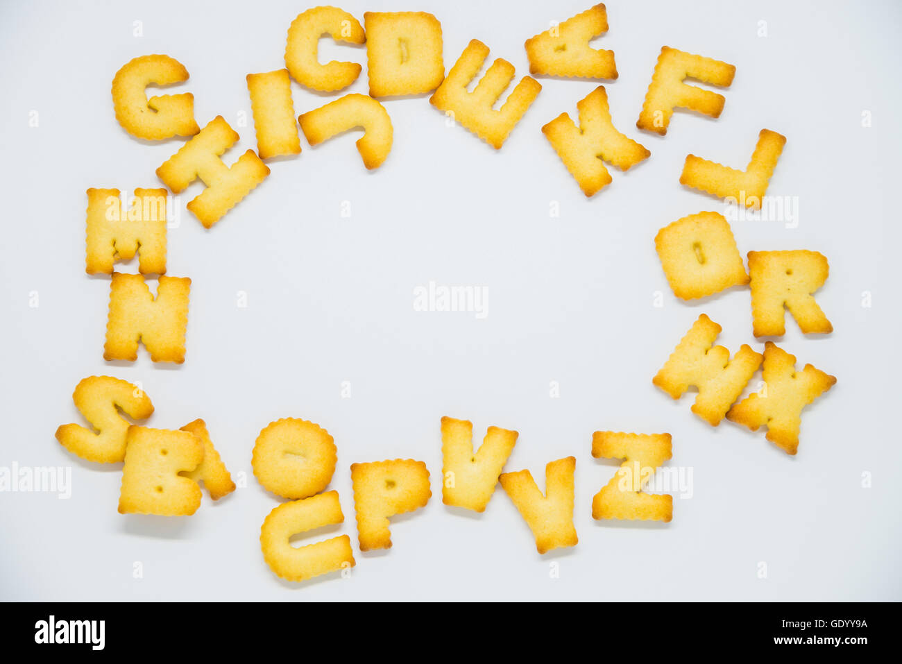 Alphabet cracker with space in the middle on white background Stock ...