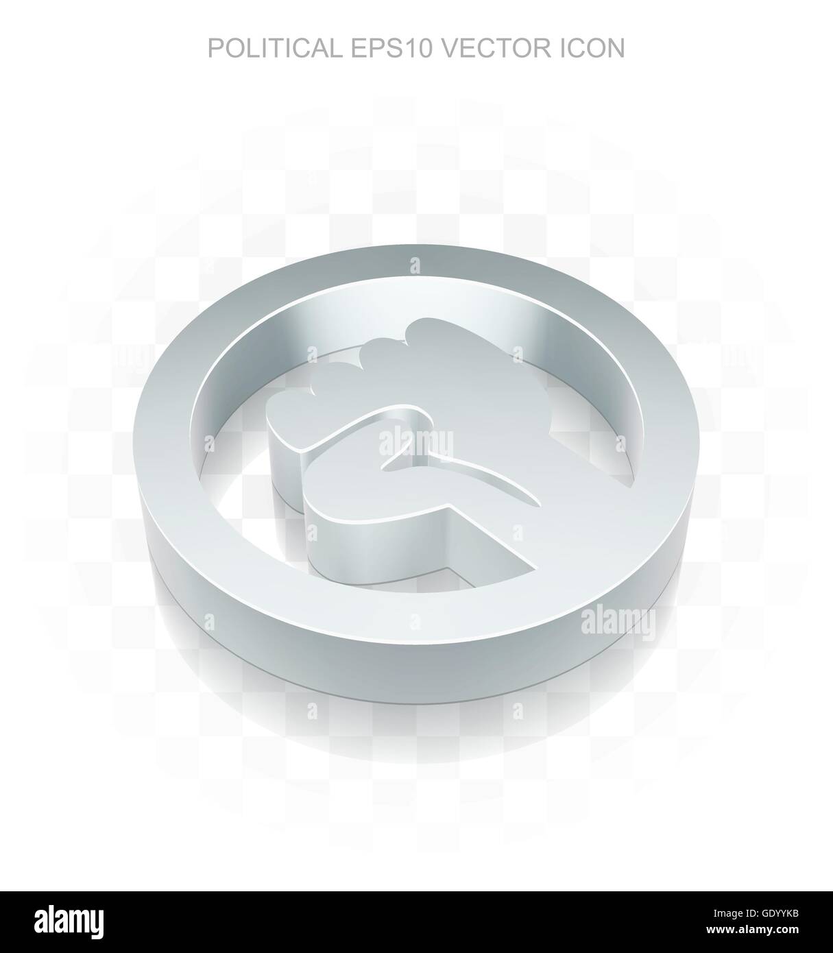 Politics icon: Flat metallic 3d Uprising, transparent shadow, EPS 10 ...