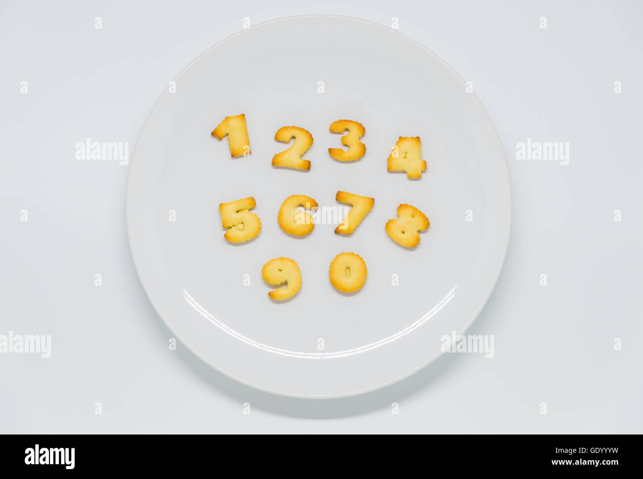 Number shape cracker on dish with white background Stock Photo - Alamy