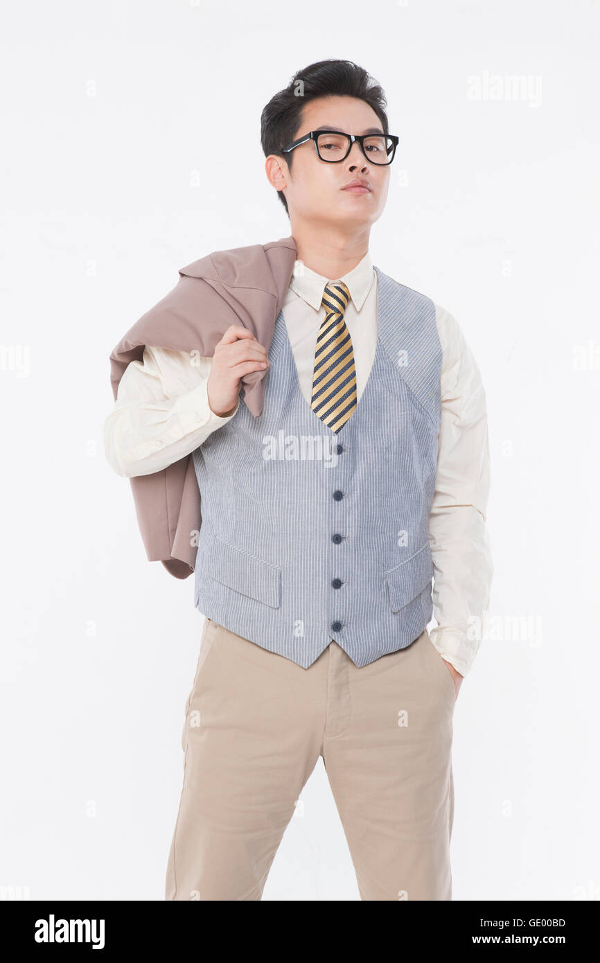 Businessman in retro style posing staring at front Stock Photo - Alamy