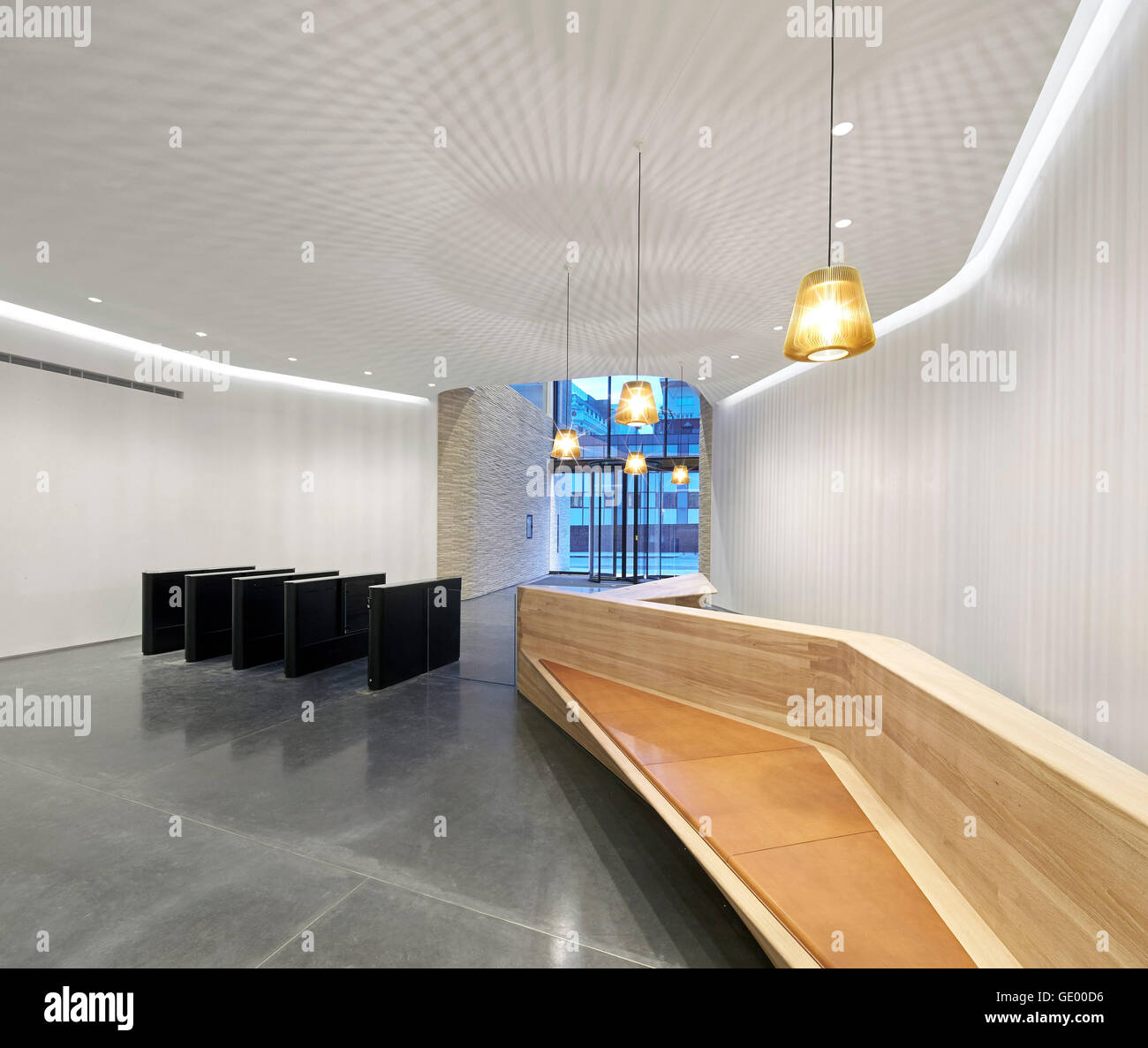 Reception and security barrier. Turnmill Building, London, United ...