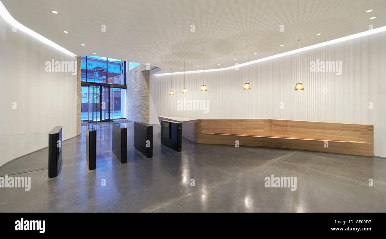 Reception and security barrier. Turnmill Building, London, United ...