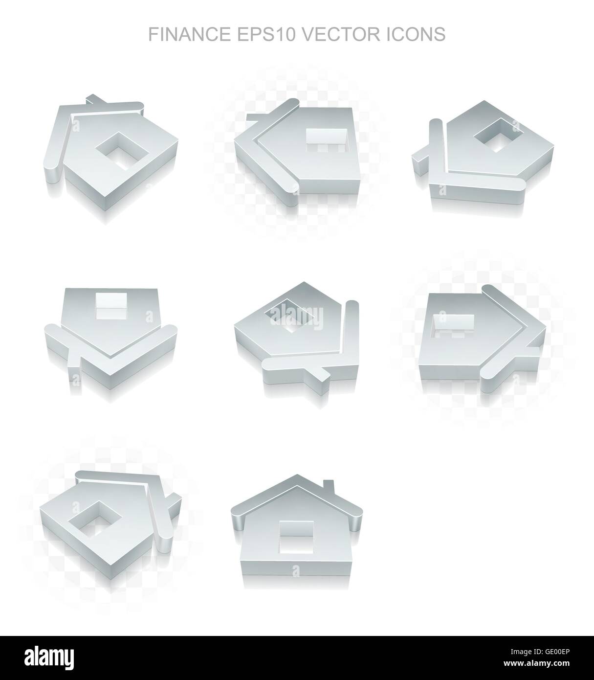 Business icons set: different views of metallic Home, transparent ...