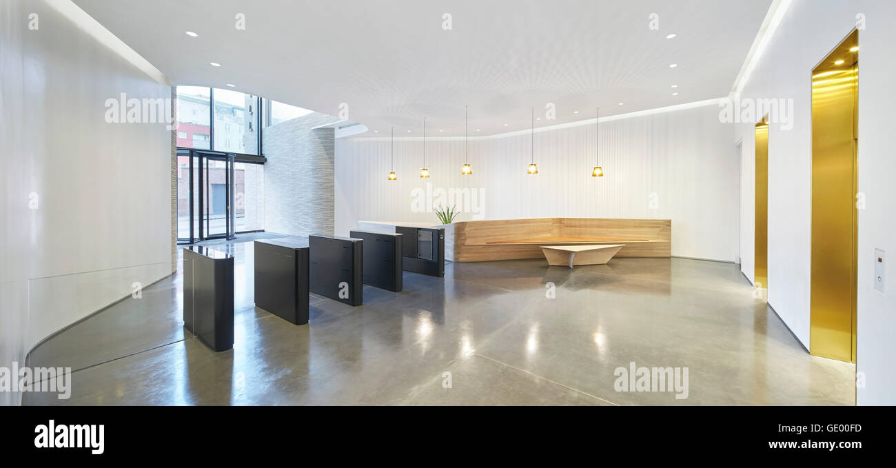 Reception with security barrier and lift lobby. Turnmill Building ...
