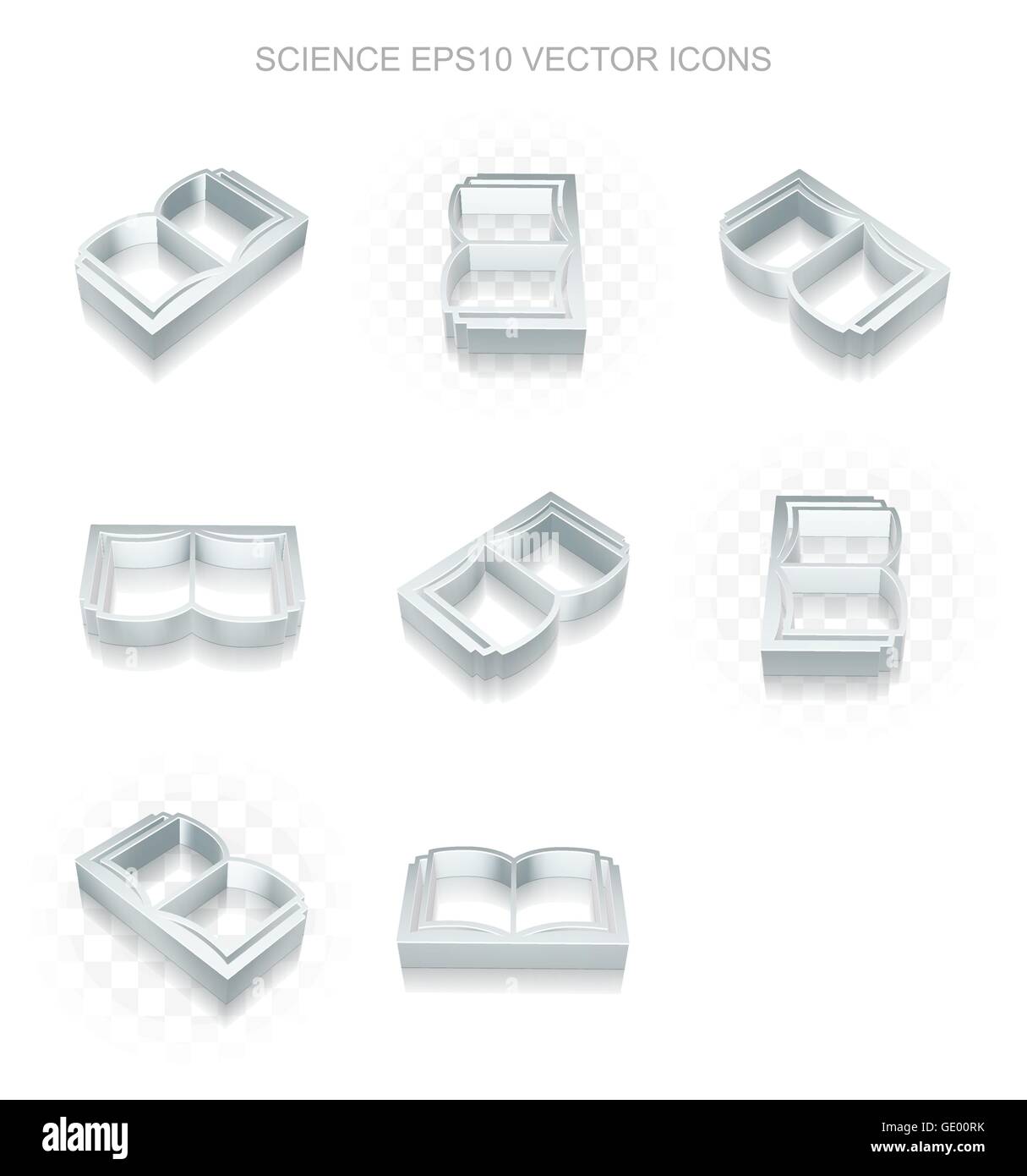 Science icons set: different views of metallic Book, transparent shadow, EPS 10 vector Stock ...