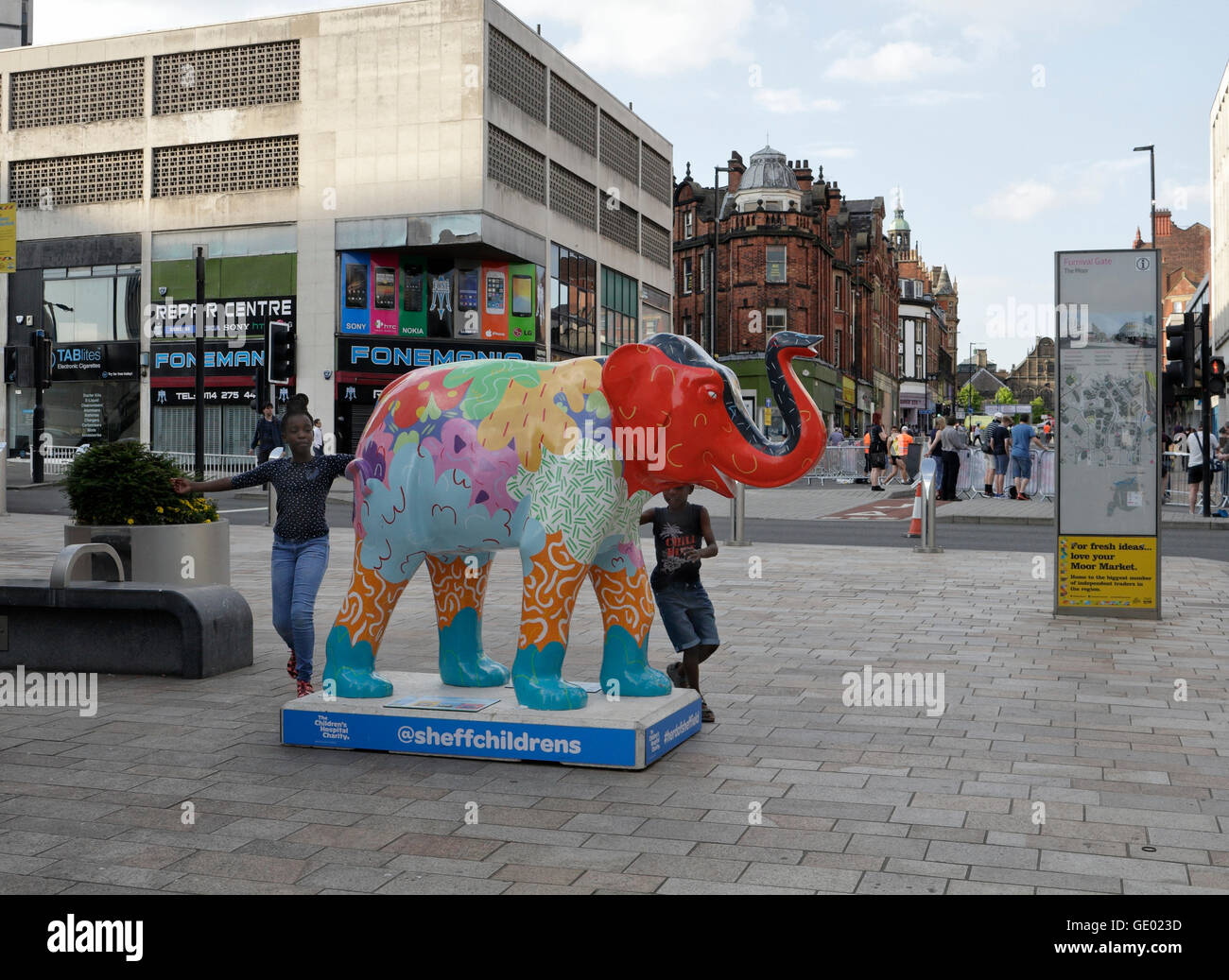 Elephant sculptures in Sheffield city centre, England. as part of a ...