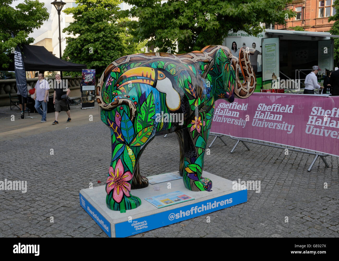 Elephant sculptures in Sheffield city centre, England. as part of a ...