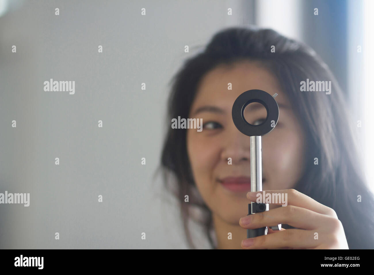 Young female engineer working in an industrial plant, Freiburg im ...