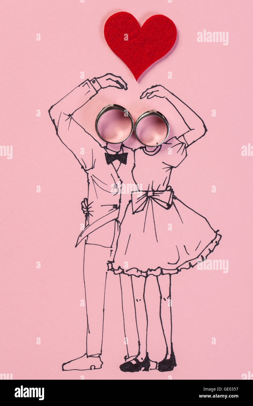 Illustration of loving couple making arm heart Stock Photo - Alamy