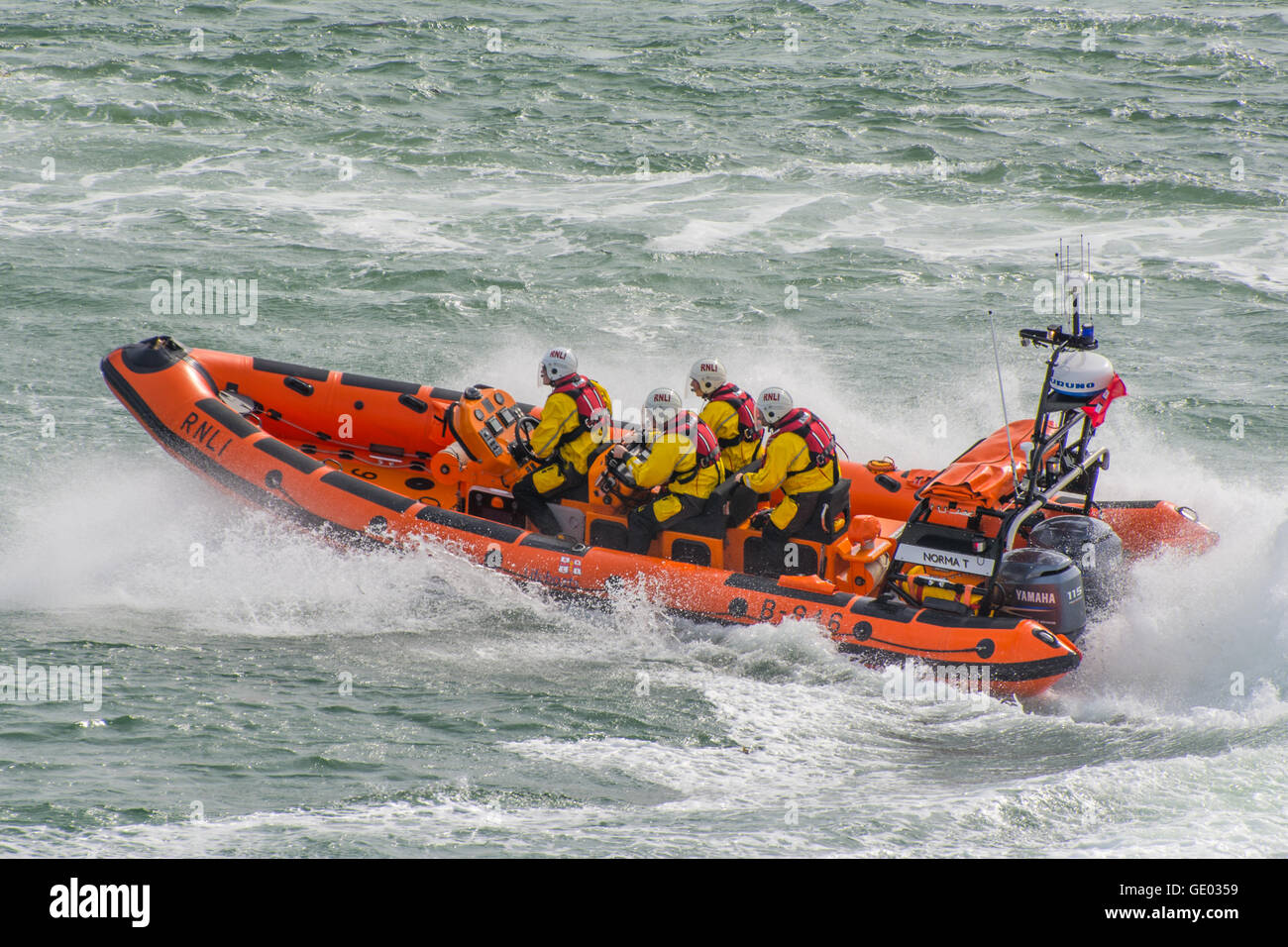 RNLI Portsmouth, Atlantic 85 Inshore Lifeboat 'Norma T' at speed in The ...