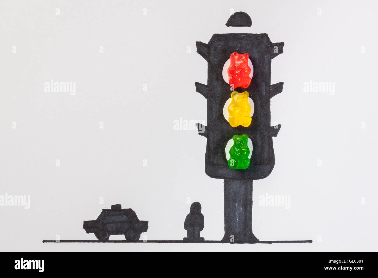 Illustration of car and man at traffic lights Stock Photo - Alamy
