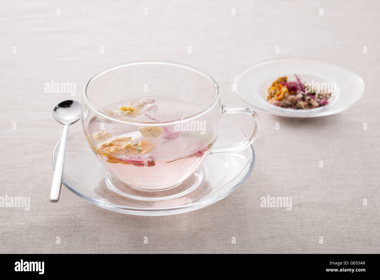 Wellbeing flower and herb tea Stock Photo - Alamy