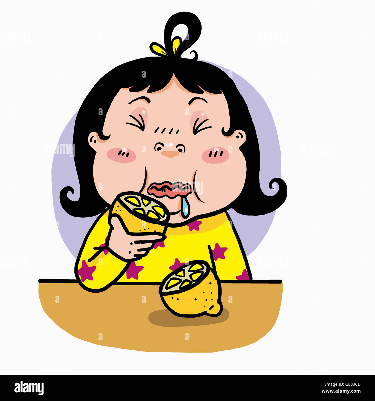 Humorous illustration of a woman tasting lemon Stock Photo - Alamy