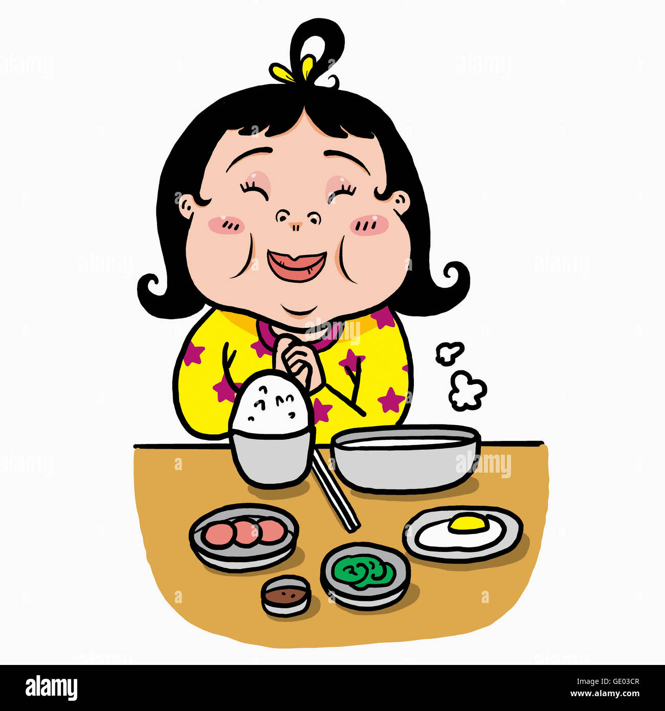 Humorous illustration of a woman having a meal Stock Photo - Alamy