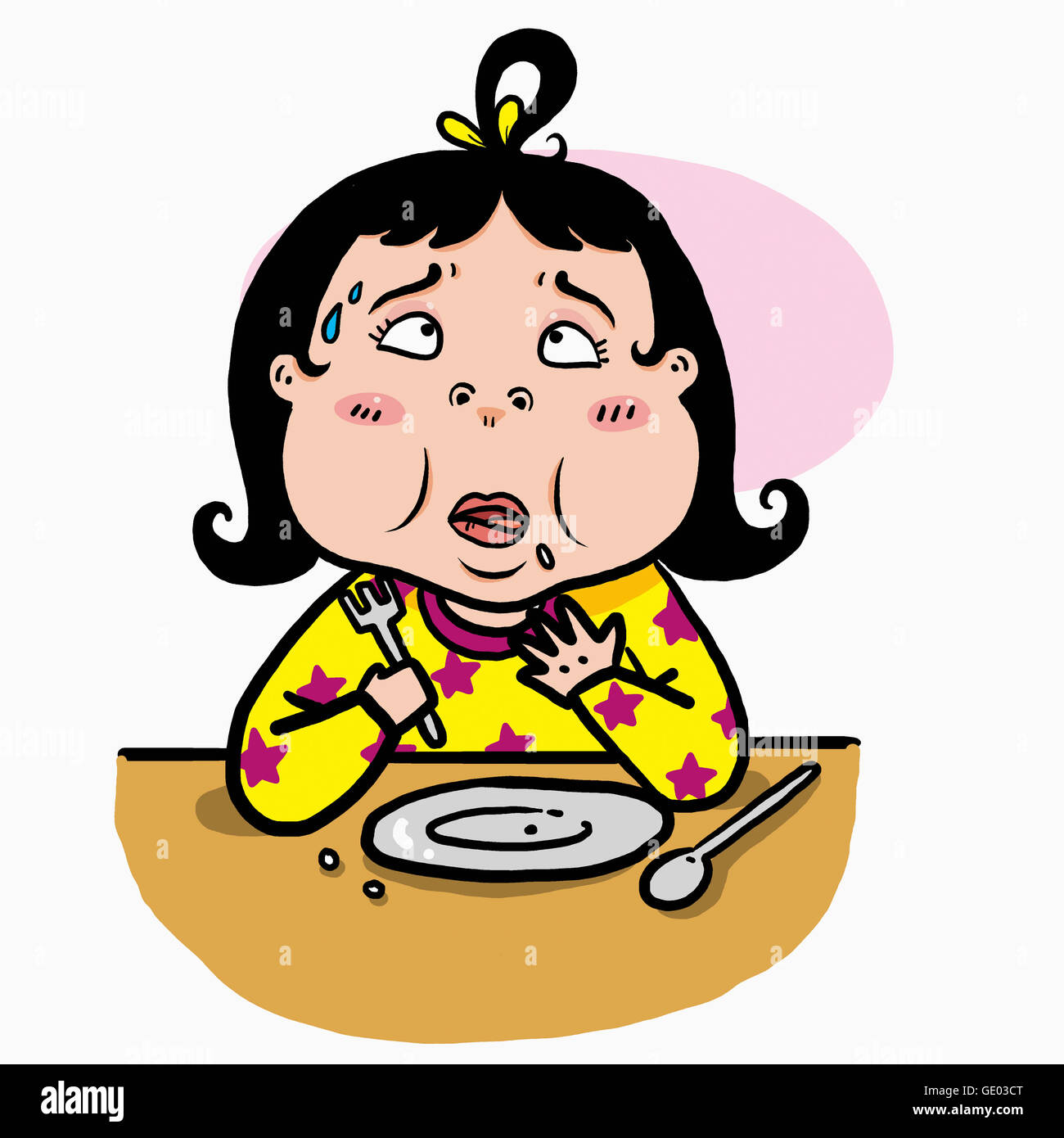 Humorous illustration of a woman feeling hungry Stock Photo - Alamy