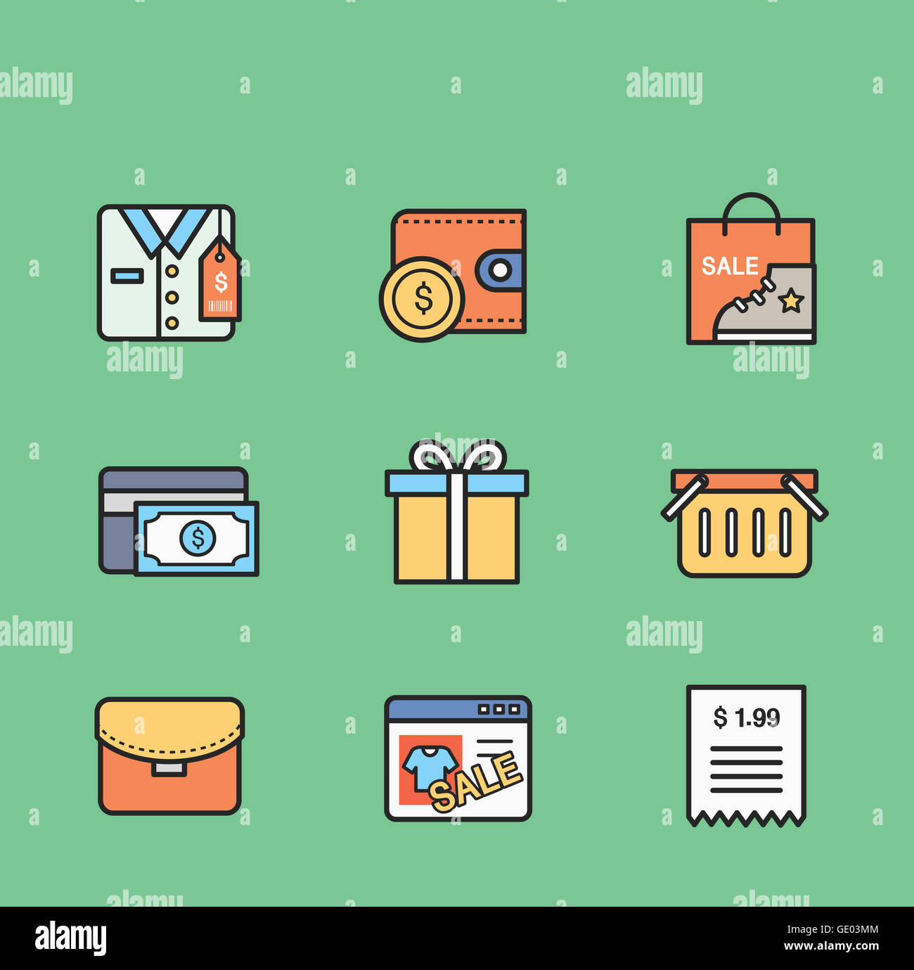 Various icons related to shopping Stock Photo - Alamy