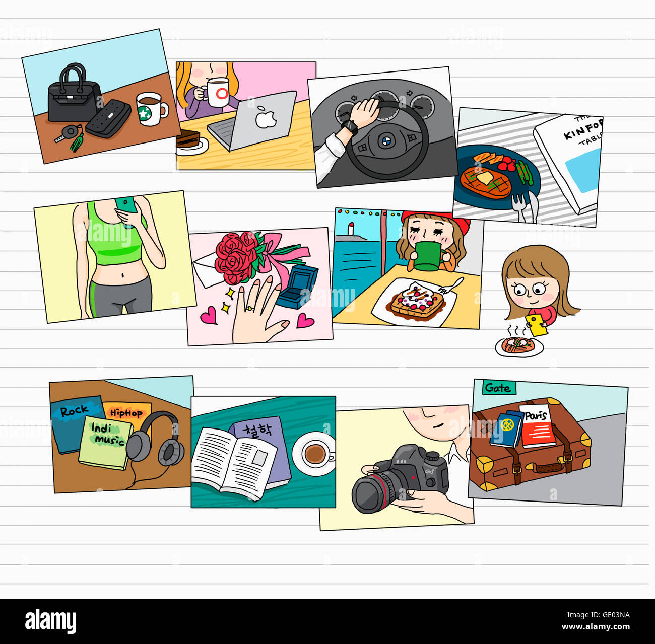 Various images for stickers representing lifestyle Stock Photo - Alamy