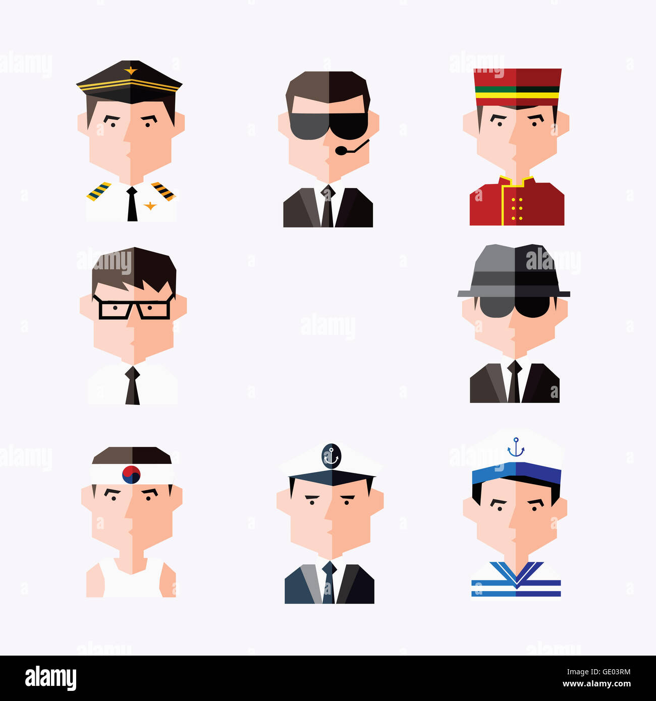 Icon set of portraits of various carrier men Stock Photo - Alamy